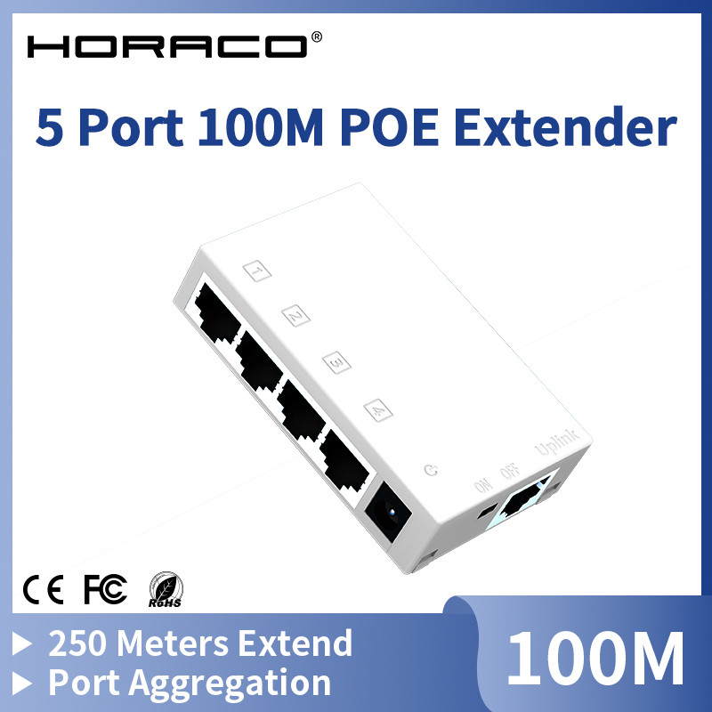 Jual HORACO 5 Port 100M POE Extender 1 to 4 Port PoE Repeater 10/100Mbps Extend 250m for 48V POE ...