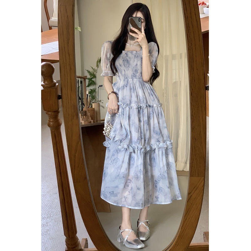 Jual MISS EMITA Blue Midi Dress Baju Pantai Wanita Floral Dress Biru ...