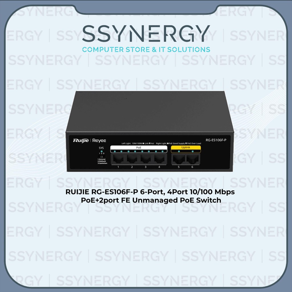 Jual RUIJIE RG-ES106F-P 4 PORT 10/100 MBPS UNMANAGED 54W POE SWITCH ...