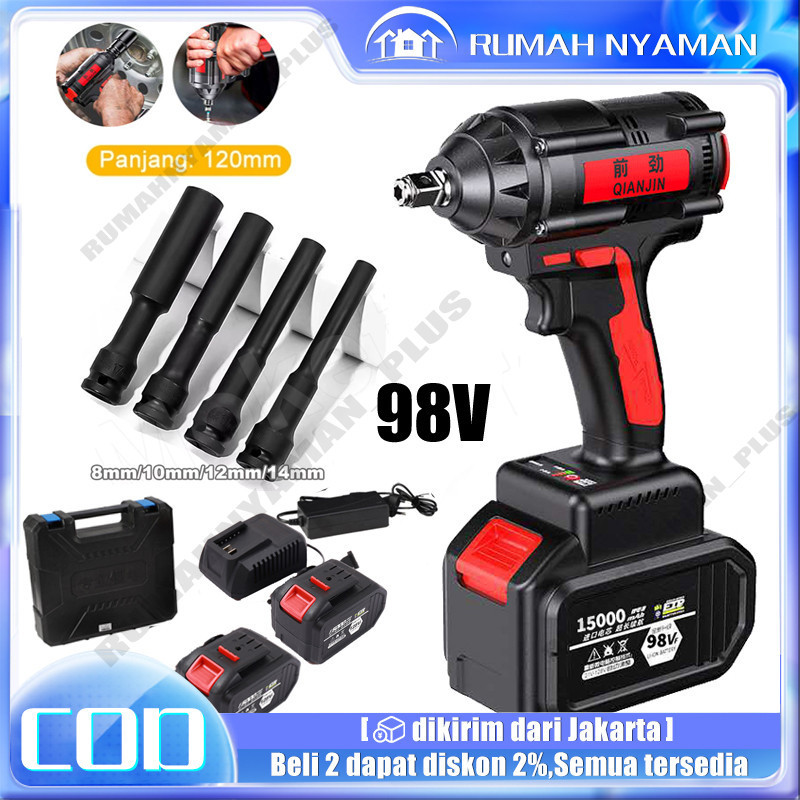 Jual Impact wrench Cordless 98V 560NM Brushless bor impact baterai mesin impact buka baut ...