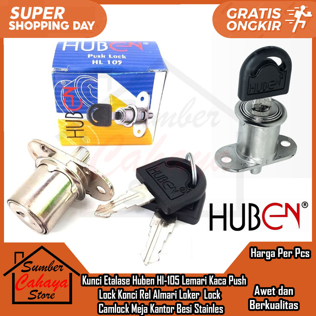 Jual Kunci Etalase Huben Hl-105 Lemari Kaca Push Lock Konci Rel Almari ...