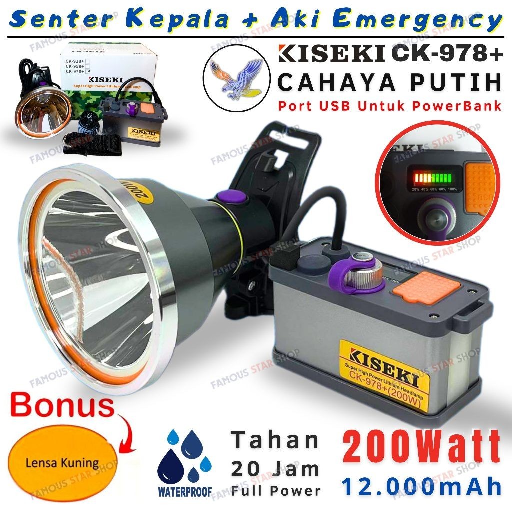 Jual Senter Kepala 200 Watt KISEKI CK978+ [ dengan Aki Bisa Lampu Korek ...