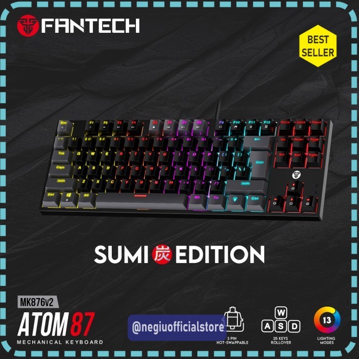 Jual (TTP) Fantech ATOM TKL MK876 RGB Gaming Mechanical Keyboard - Black, Outemu Blue | Shopee ...