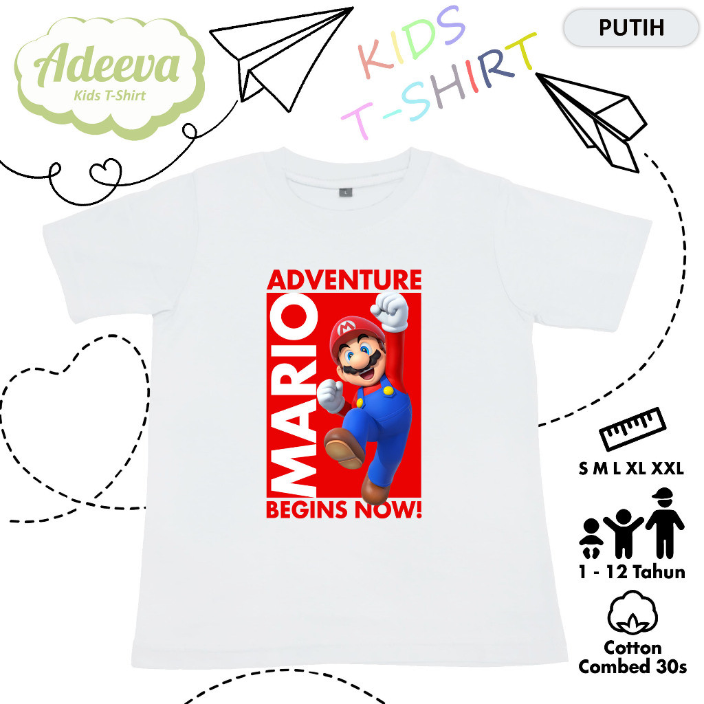 Jual Kaos Karakter Super Mario Bros Anak usia 1-12 tahun Baju Karakter ...