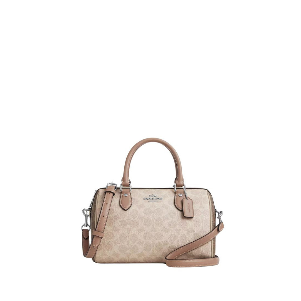 Jual COACH Rowan Satchel Bag In Blocked Signature Canvas Silver Sand Taupe Multi | Shopee Indonesia
