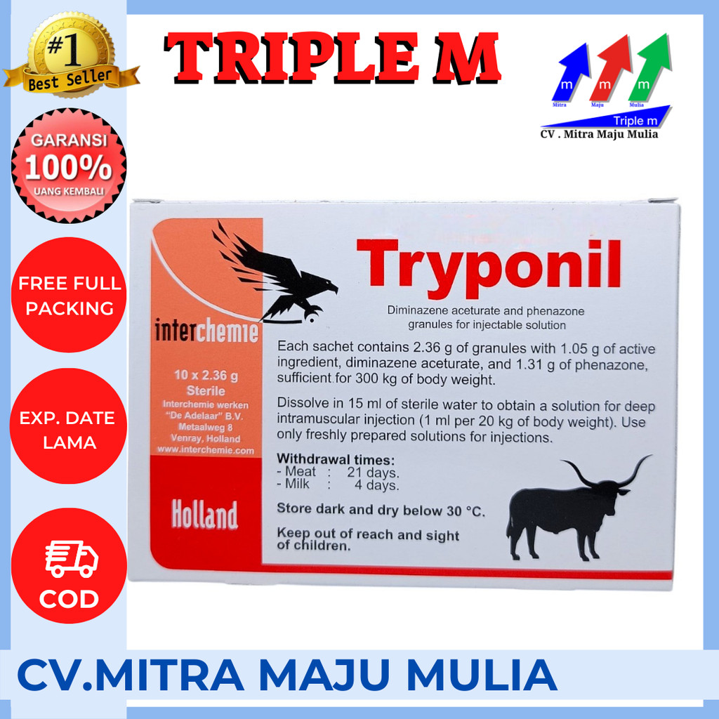 Jual TRYPONIL TRIPLE M 1 Sachet - Obat Surra Babesiosis Theileriosis ...