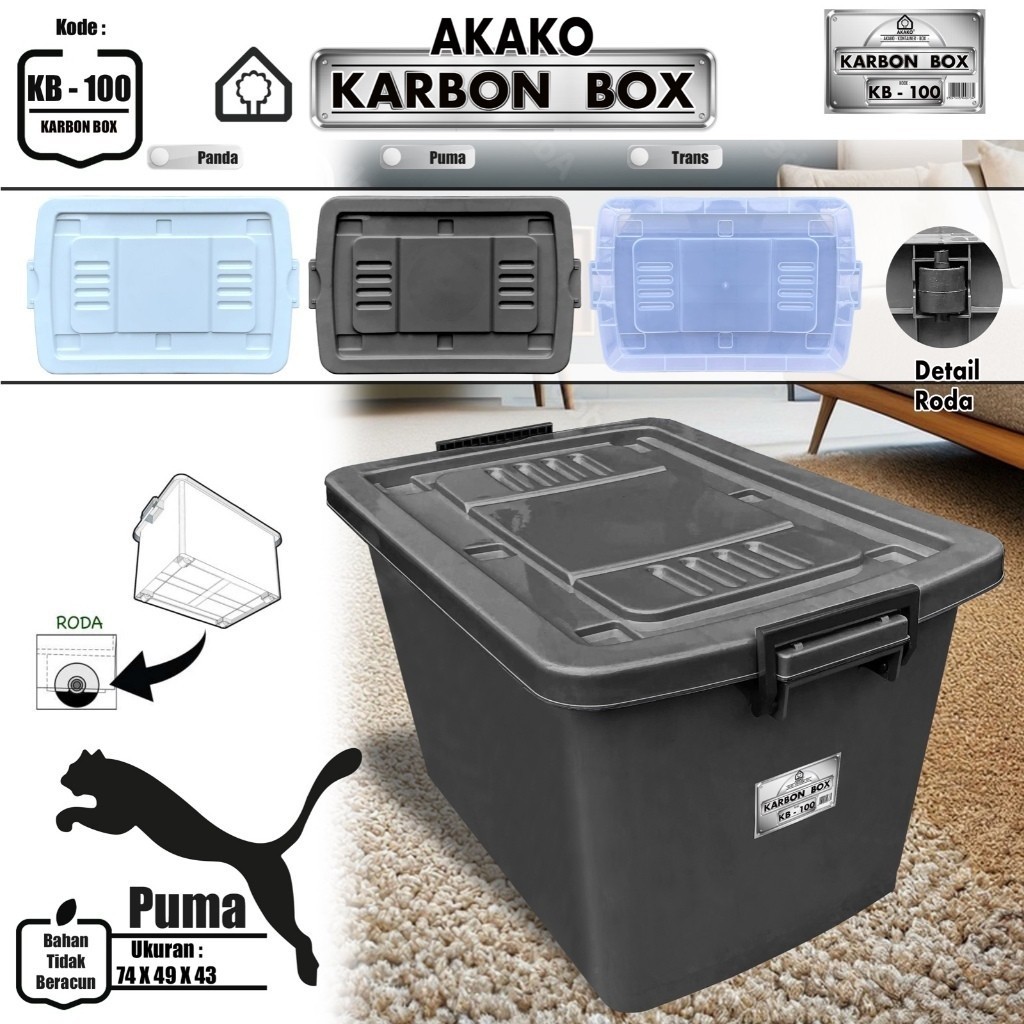 Jual AKAKO - Karbon Box PUMA Hitam Black JUMBO BESAR RODA Kontainer Box ...