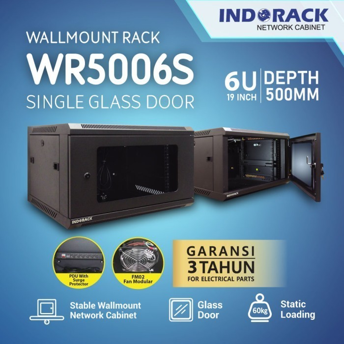 Jual WALLMOUNT INDORACK WR5006S 6U 500MM SINGLE DOOR RACK SERVER WALL ...