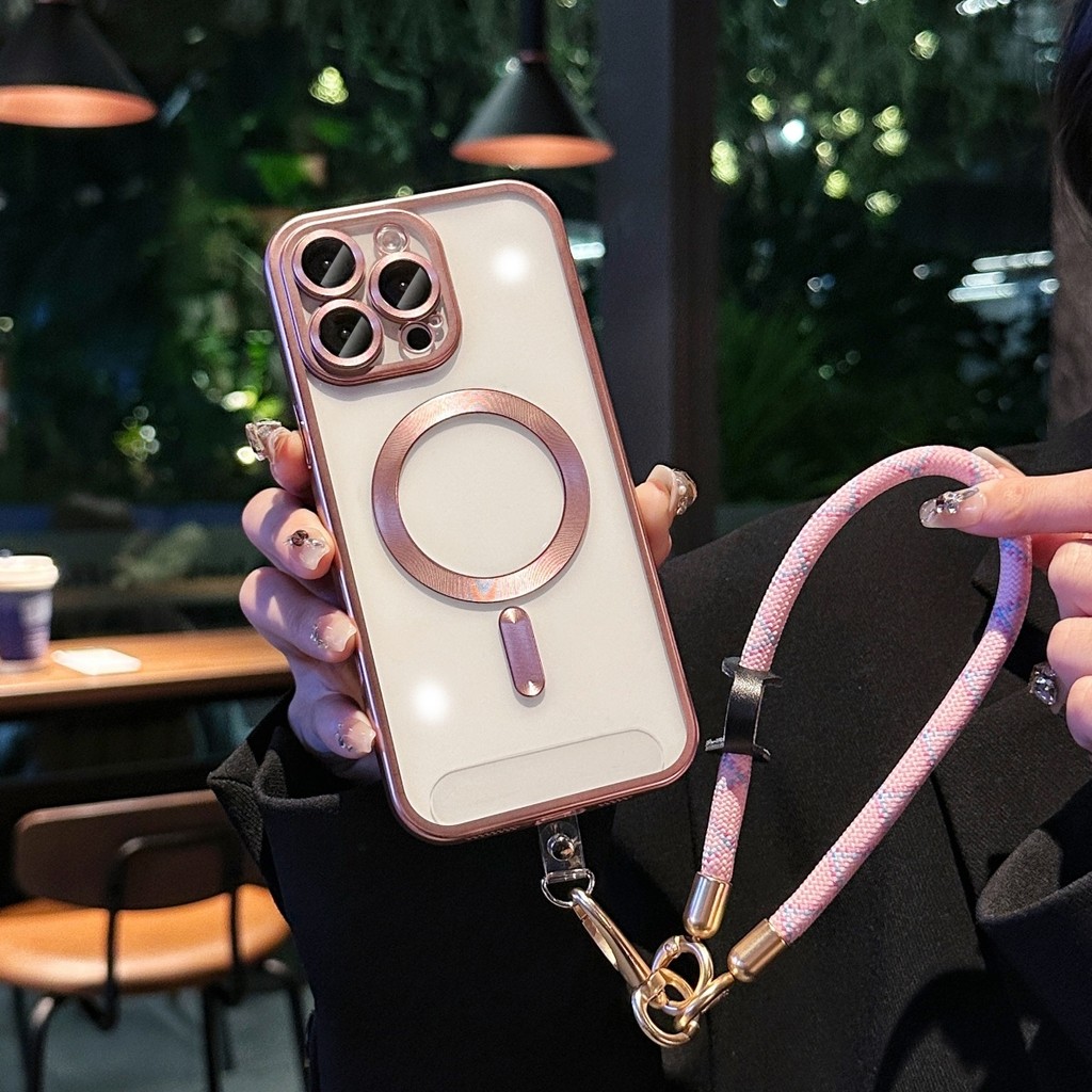 Jual Aesthetic bracelet with phone case iphone 11 12 13 14 15 promax luxury plating transparent ...