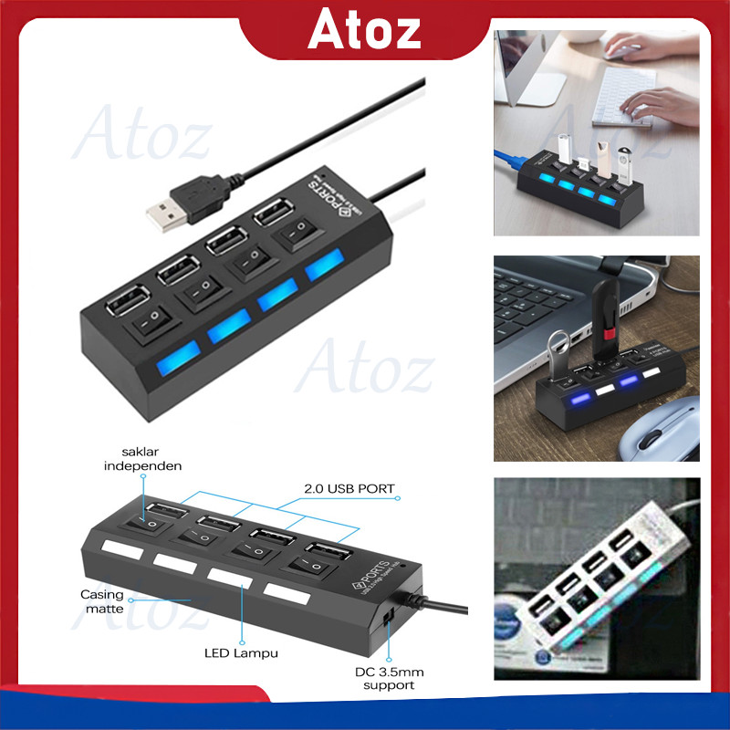 Jual usb hub 4 port output on / off saklar 4 in 1 2.0 colokan konektor extender flashdisk mouse ...