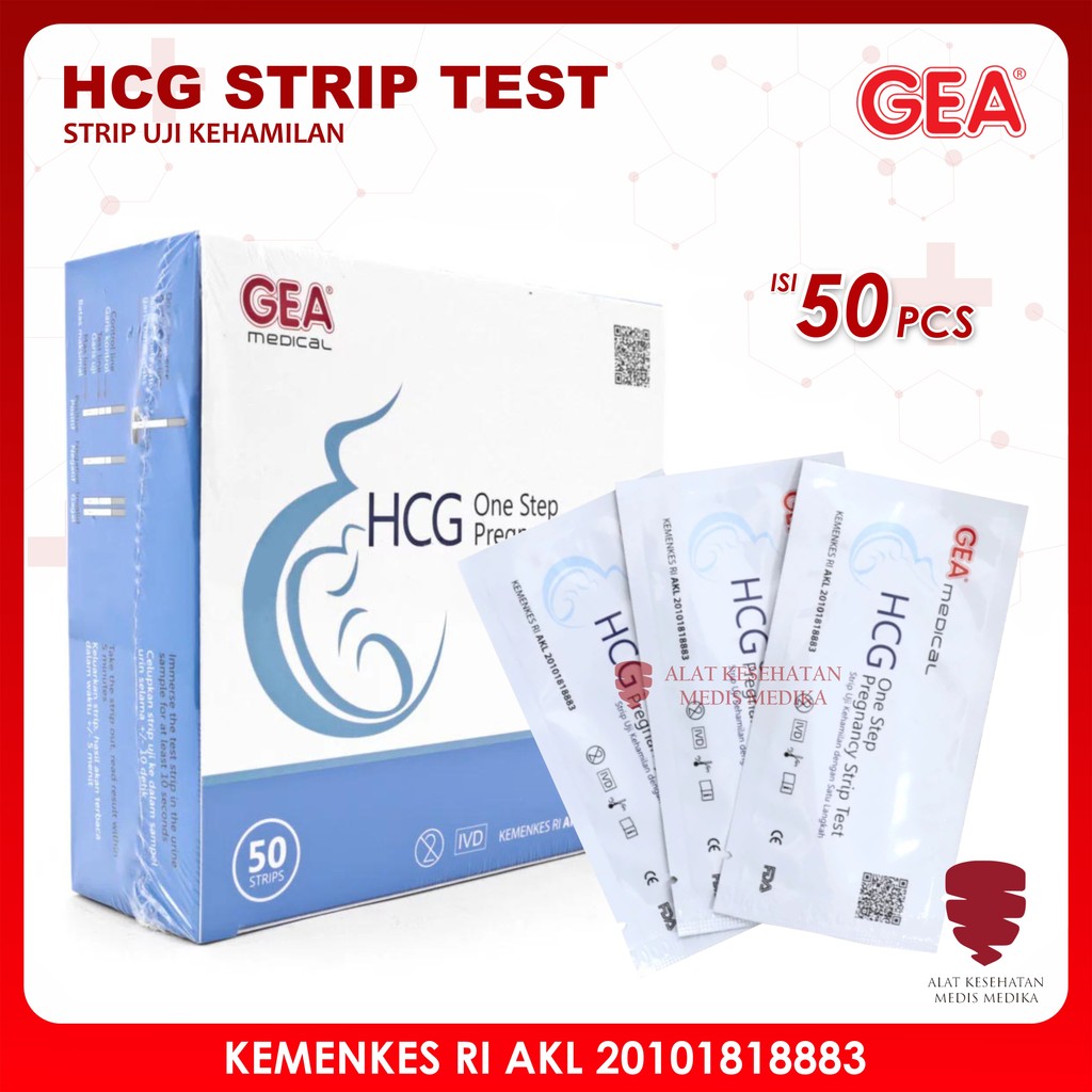 Jual Test Hamil HCG GEA Alat Tes Uji Kehamilan Strip Cek Hamil Box Isi ...