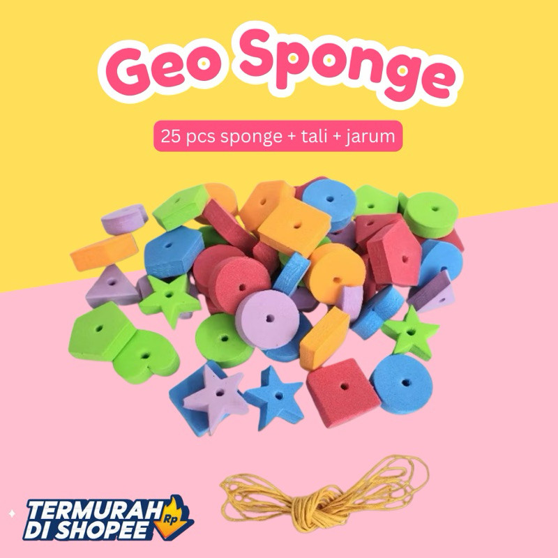 Jual Mainan Edukasi Meronce Spon Geometri isi 25pcs Dilengkapi Jarum ...