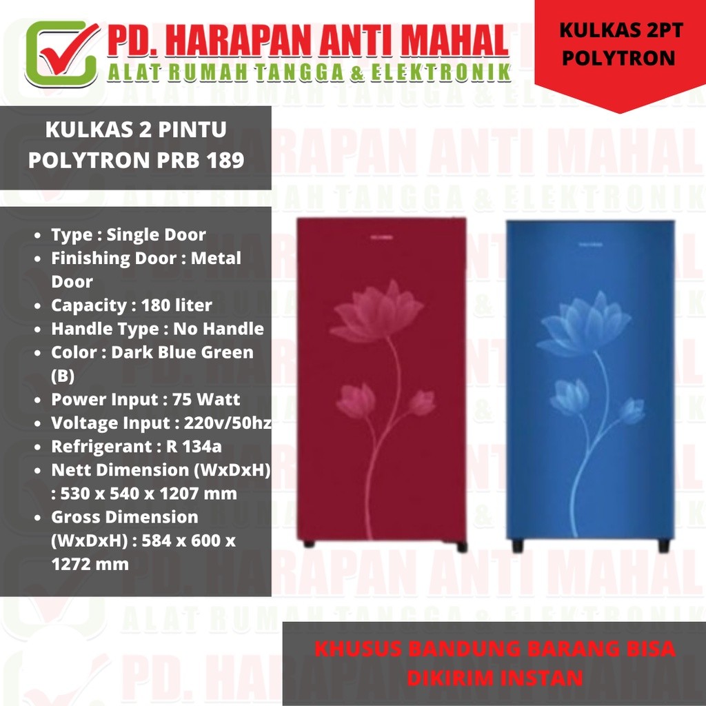Jual KULKAS POLYTRON PRB-189 // kulkas 1 pintu Polytron PRB-189 ...