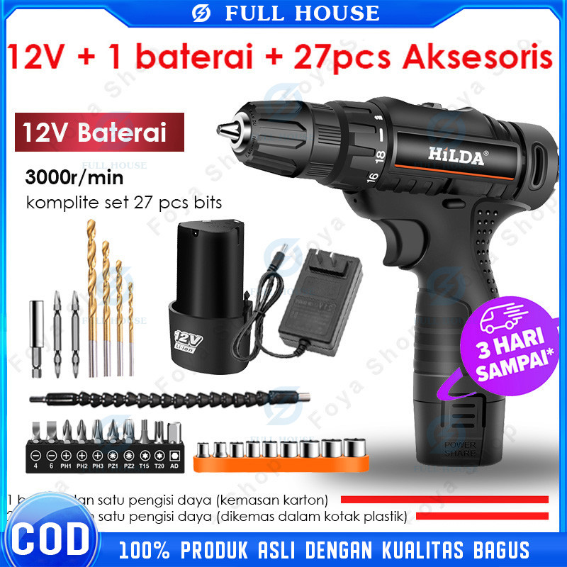 Jual Bor Listrik 12V Mesin Bor Baterai Cordless Bor Listrik Set ...