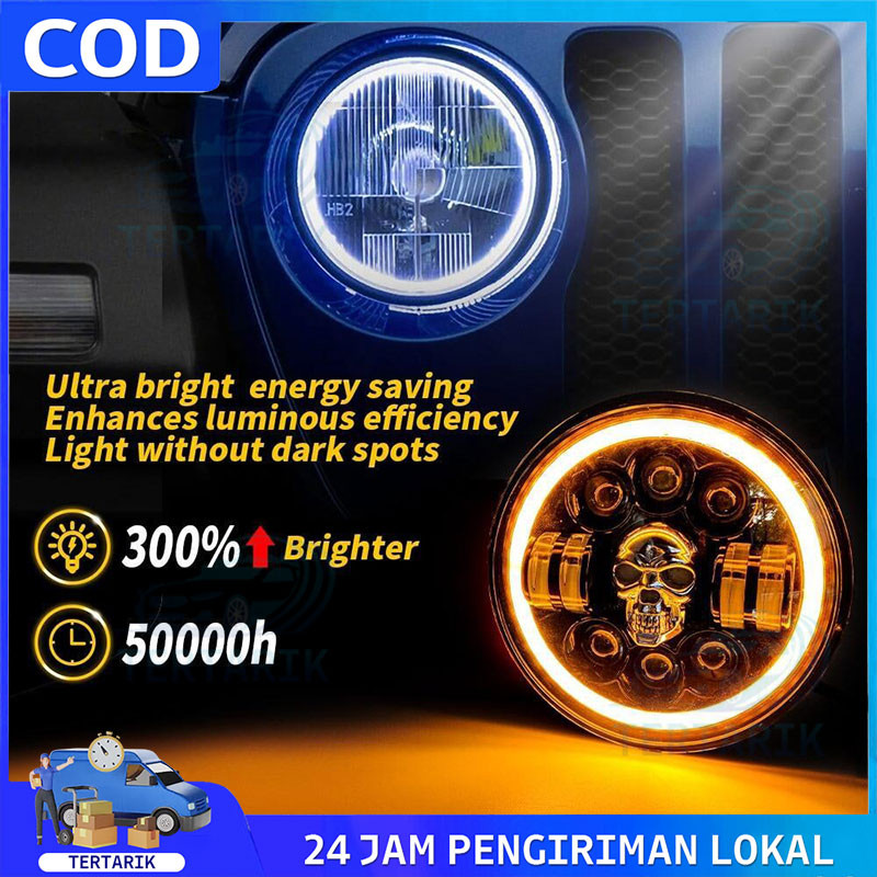 Jual 7-inch H4 Skull LED Headlight With DRL Hi/Lo Beam Light RingLampu ...