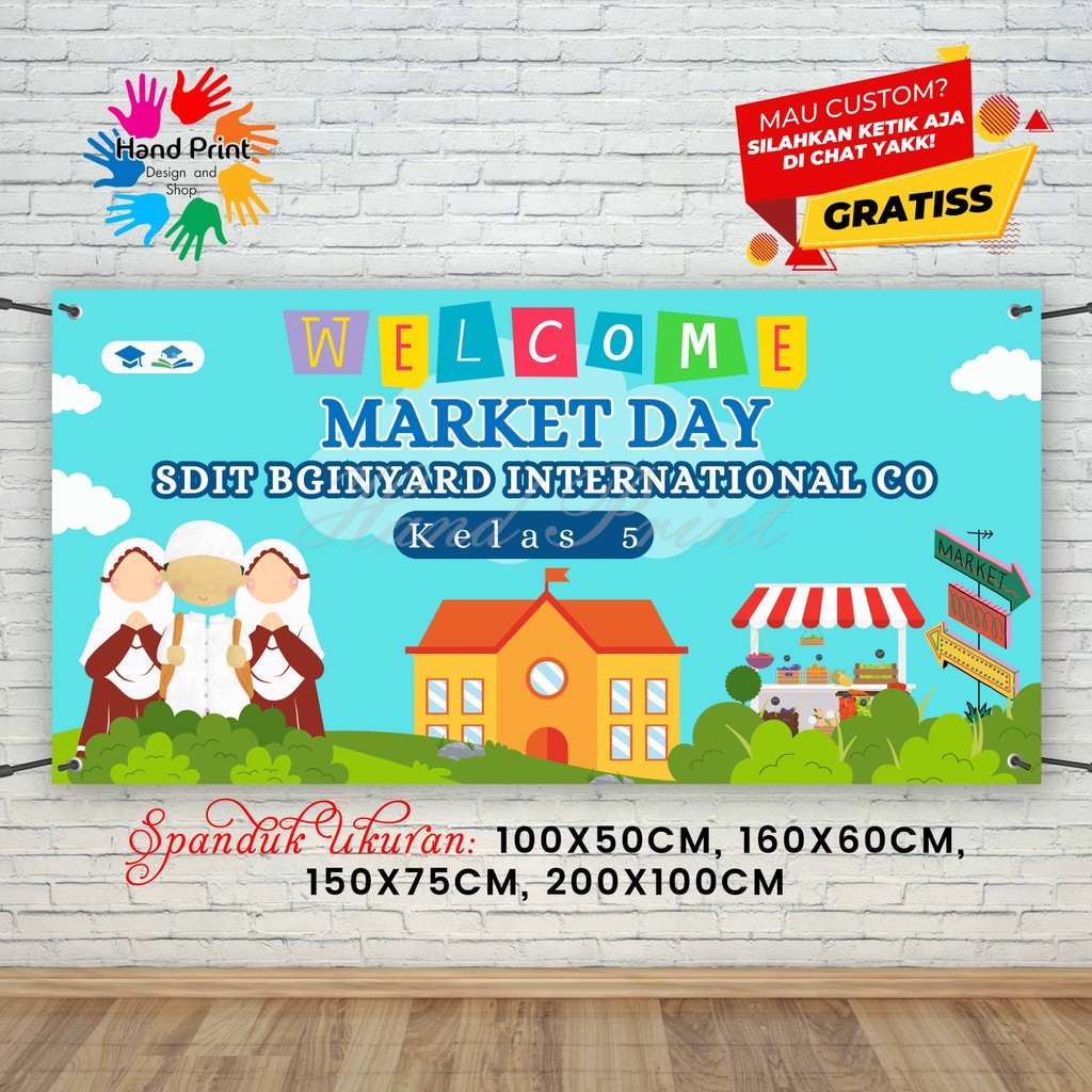 Jual Cetak Spanduk Banner Welcome Market Day Kelas 5 MMT Spanduk Custom ...