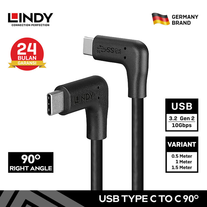 Jual LINDY - Kabel Data USB 3.2 C to C 2 X 90 Degree 10Gbps PD 2.0 60W ...