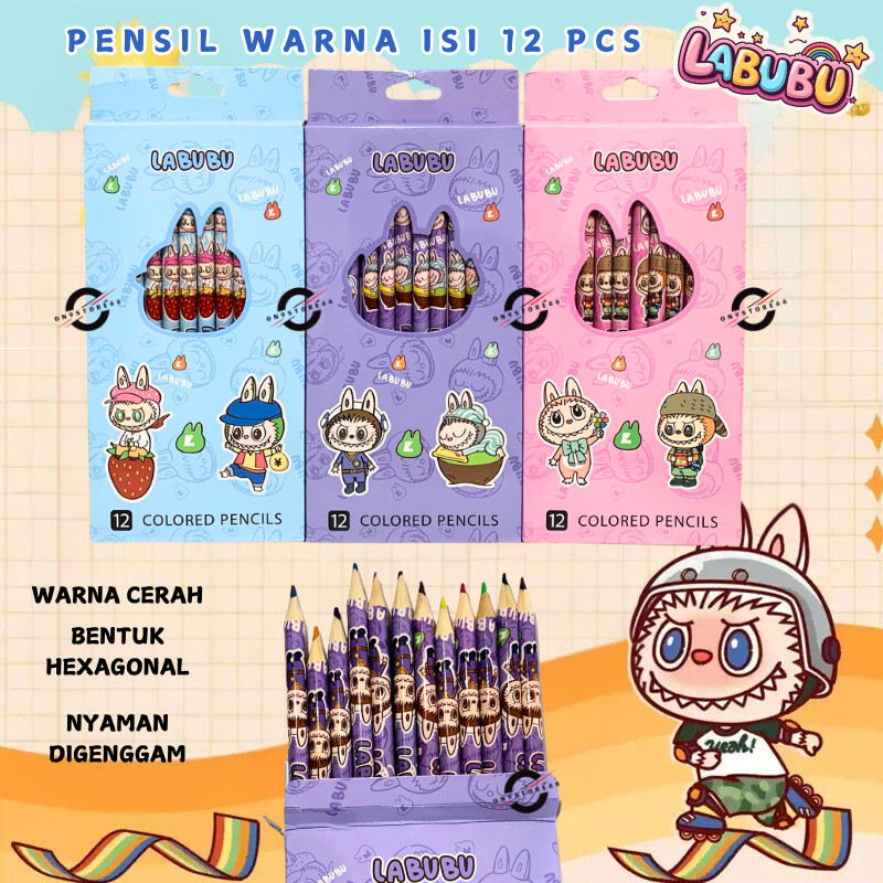 Jual Colored Pencils 12Pcs Karakter Labubu / Set Mewarnai Labubu Pensil ...