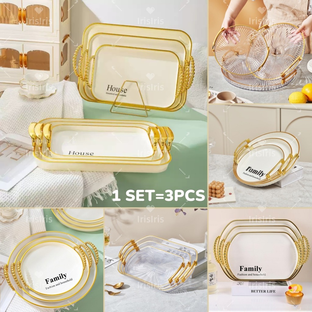 Jual IRIS 3PCS Nampan Gold Mewah Nampan Aesthetic Persegi Panjang ...
