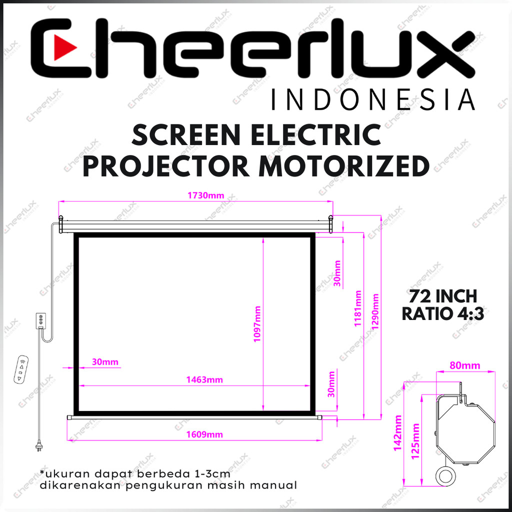 Jual Layar Proyektor Elektrik Motorized 72 Inch 4:3 dengan Remote ...