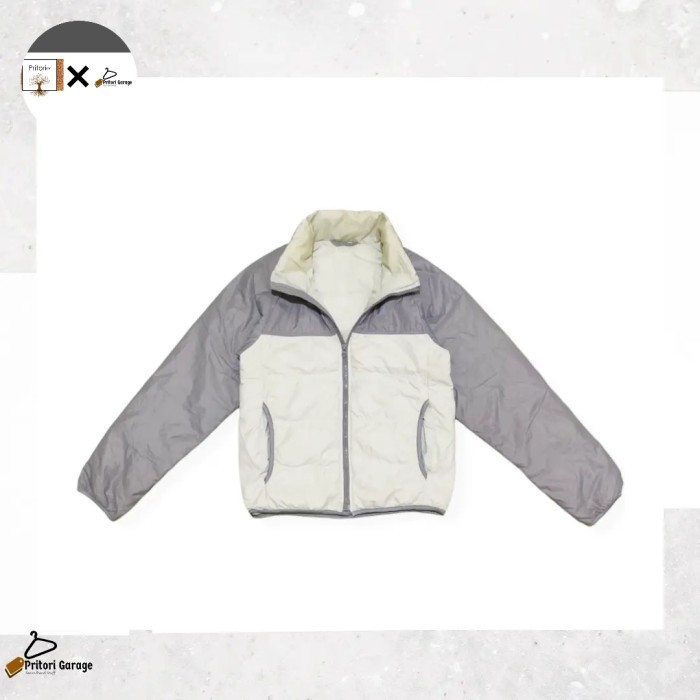 Jual Windbreaker Outdoor Puffer Jacket Uniqlo Box Cut White Grey Color ...