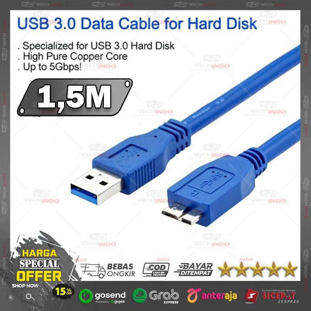 Jual Kabel USB 3.0 to Micro-B Panjang 150CM / 1.5M / 1.5 Meter - Kabel ...