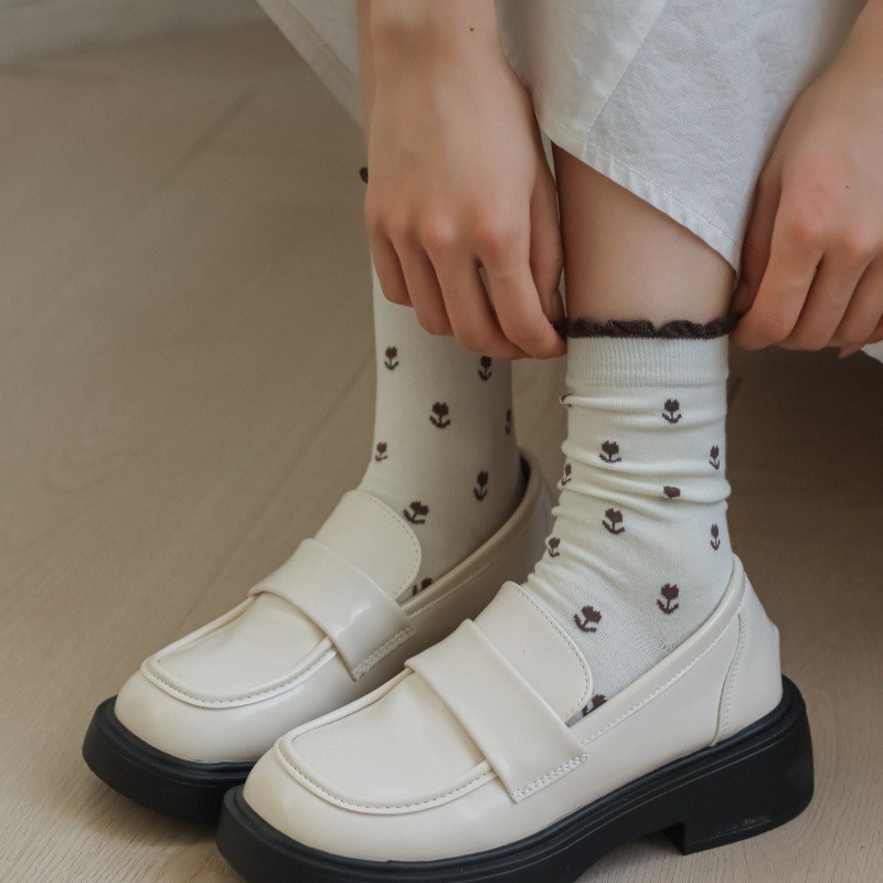 Jual Little Maple - Little Tulip Pattern Korean Socks / Kaos Kaki ...