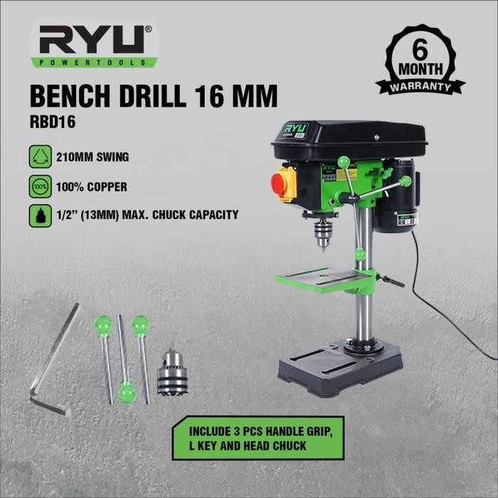 Jual Mesin Bor Duduk 16mm RYU RBD16 Bench Drill Press 16 mm 550w Watt ...