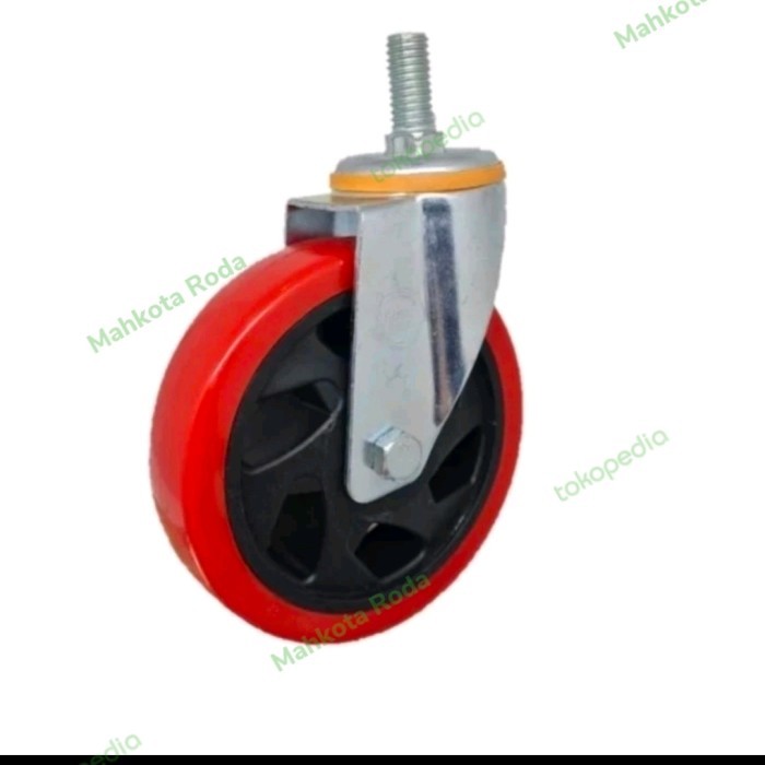 Jual Roda Pu Merah Double Bearing Medium Duty 5 inch Drat Hidup ...