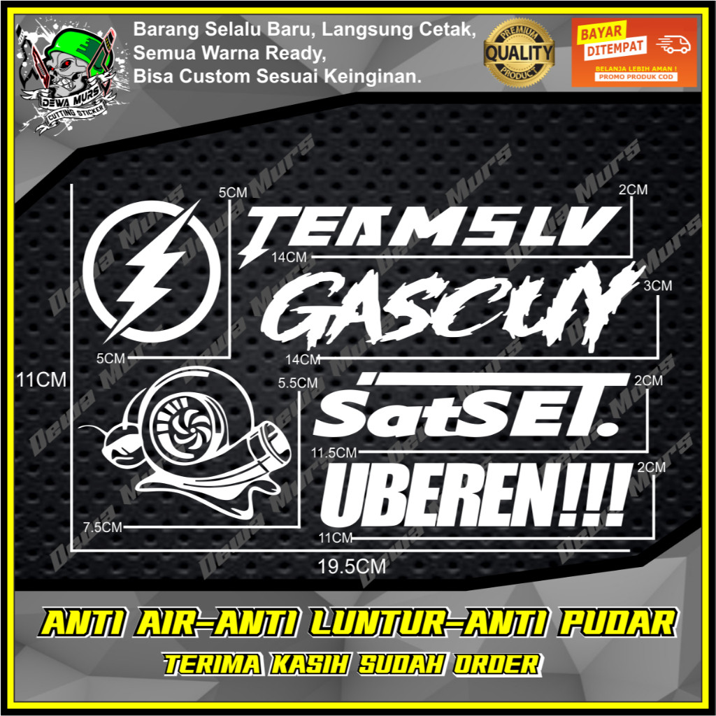 Jual PAKET 6 IN 1 LOGO PETIR TEAMSLV GASCUY SIPUT TURBO SATSET UBEREN ...