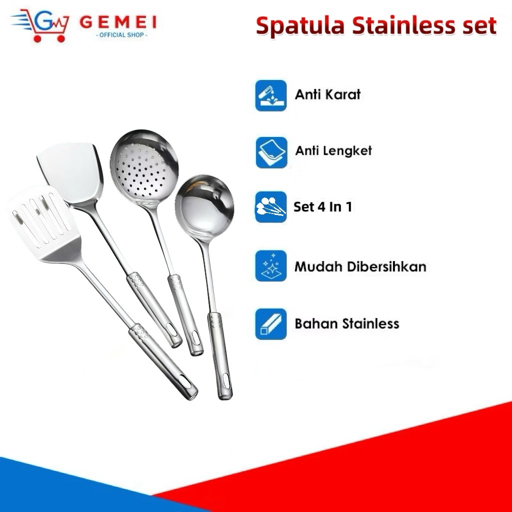 Jual (GEMEI) Spatula Set Stainless 4 In 1 Sodet Stainless Sutil Set isi ...