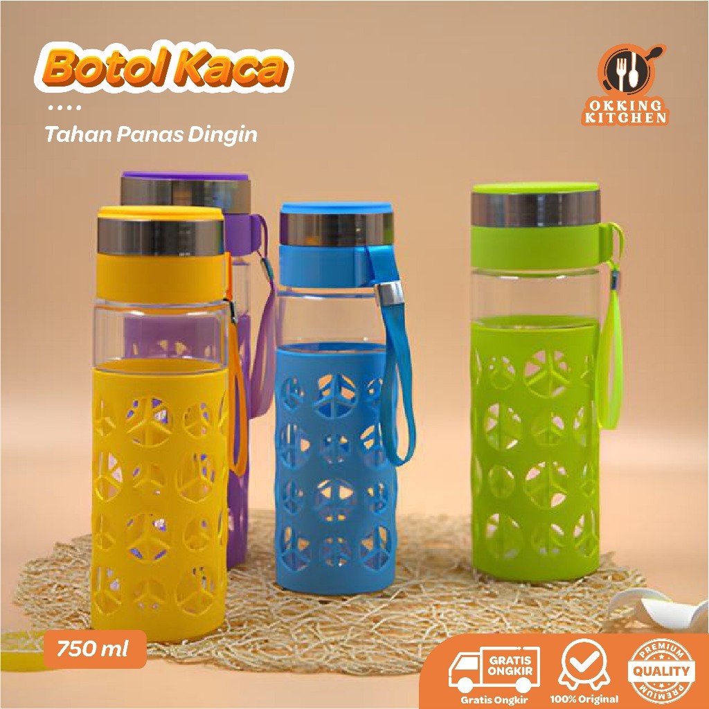 Jual Botol Minum Kaca Lapis Karet Tumbler Kaca botol Minum Kaca Motif ...