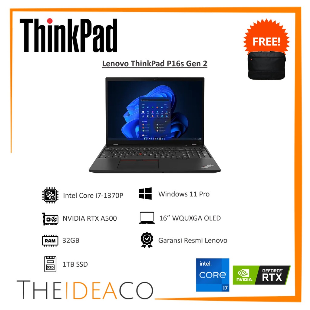 Jual Lenovo ThinkPad P16s Gen 2 i7-1370P RTX A500 4GB 32GB 1TB SSD 16 ...