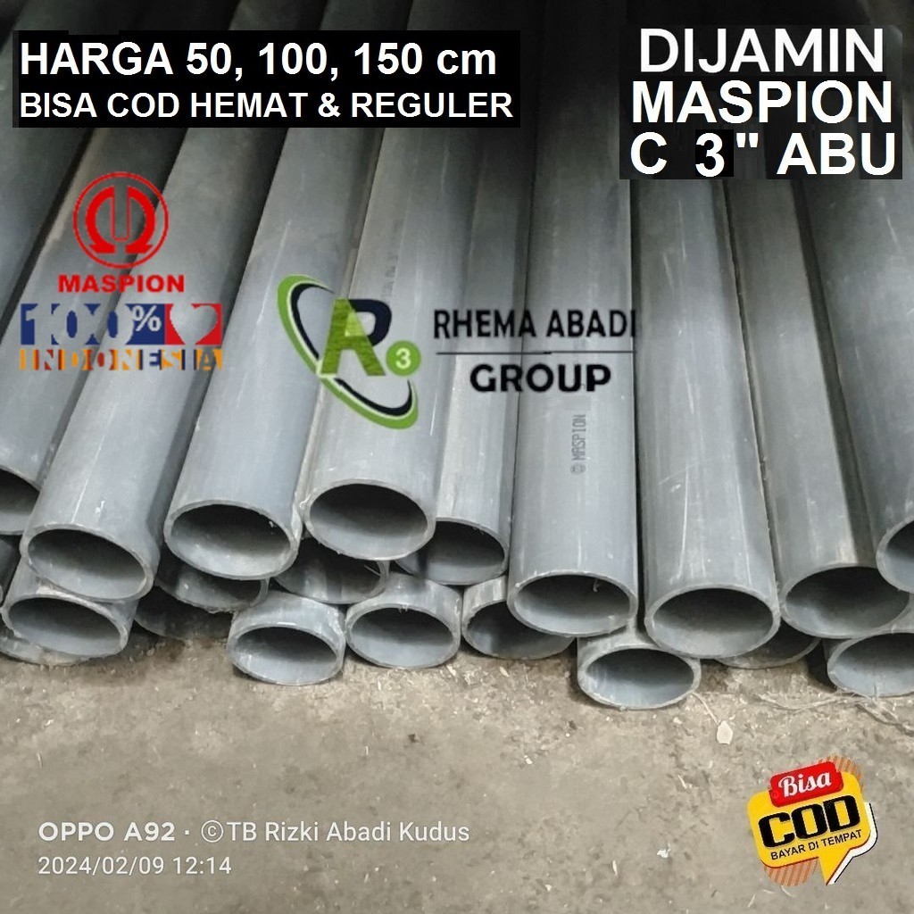 Jual Pralon Pvc Pipa Air MASPION C 3" inch ABU (89mm) Paralon Harga Per ...