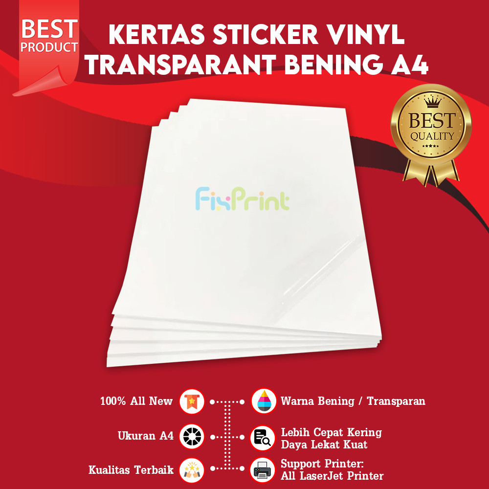 Jual Kertas Sticker Vinyl Transparant 1 lembar, Stiker Bening ukuran A4 ...