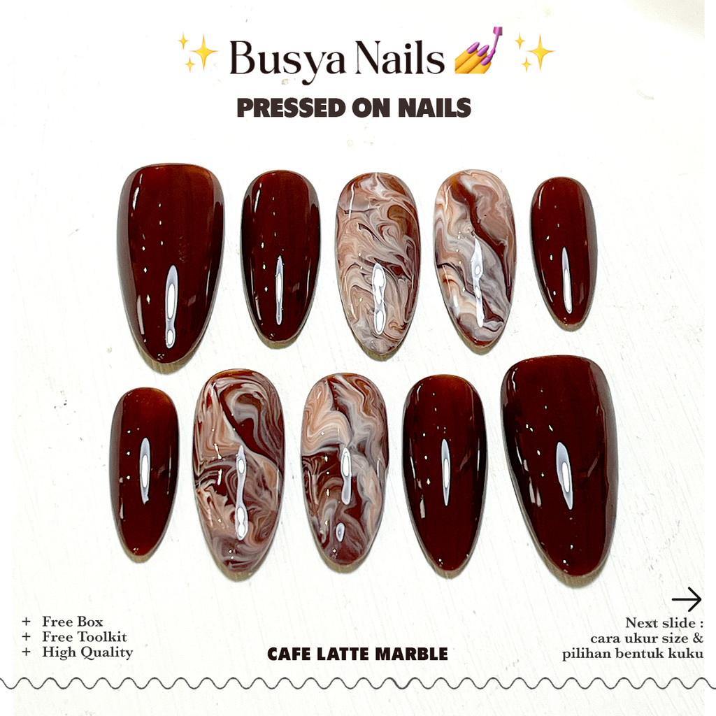 Jual Busya Nails - Cafe Latte Marble Coffee Brown Pressed On Nails Gel ...