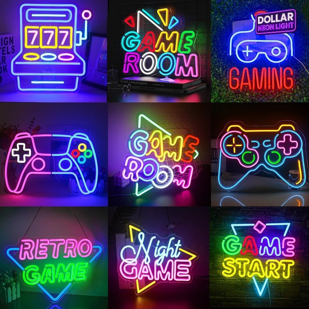 Jual Game Neon sign Game Collection LED light Kids Room Party Bar Game ...