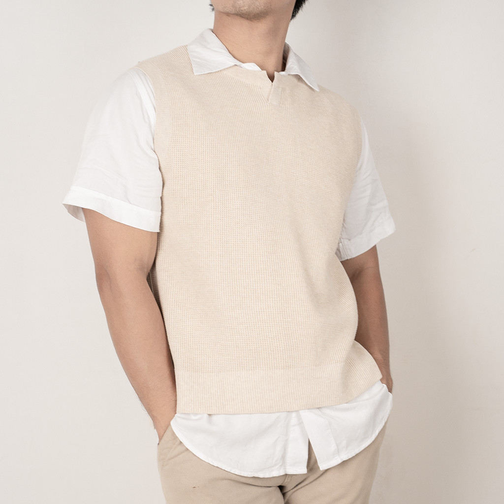 Jual Vest rajut pria rompi rajut pria rompi korea project M cream ...