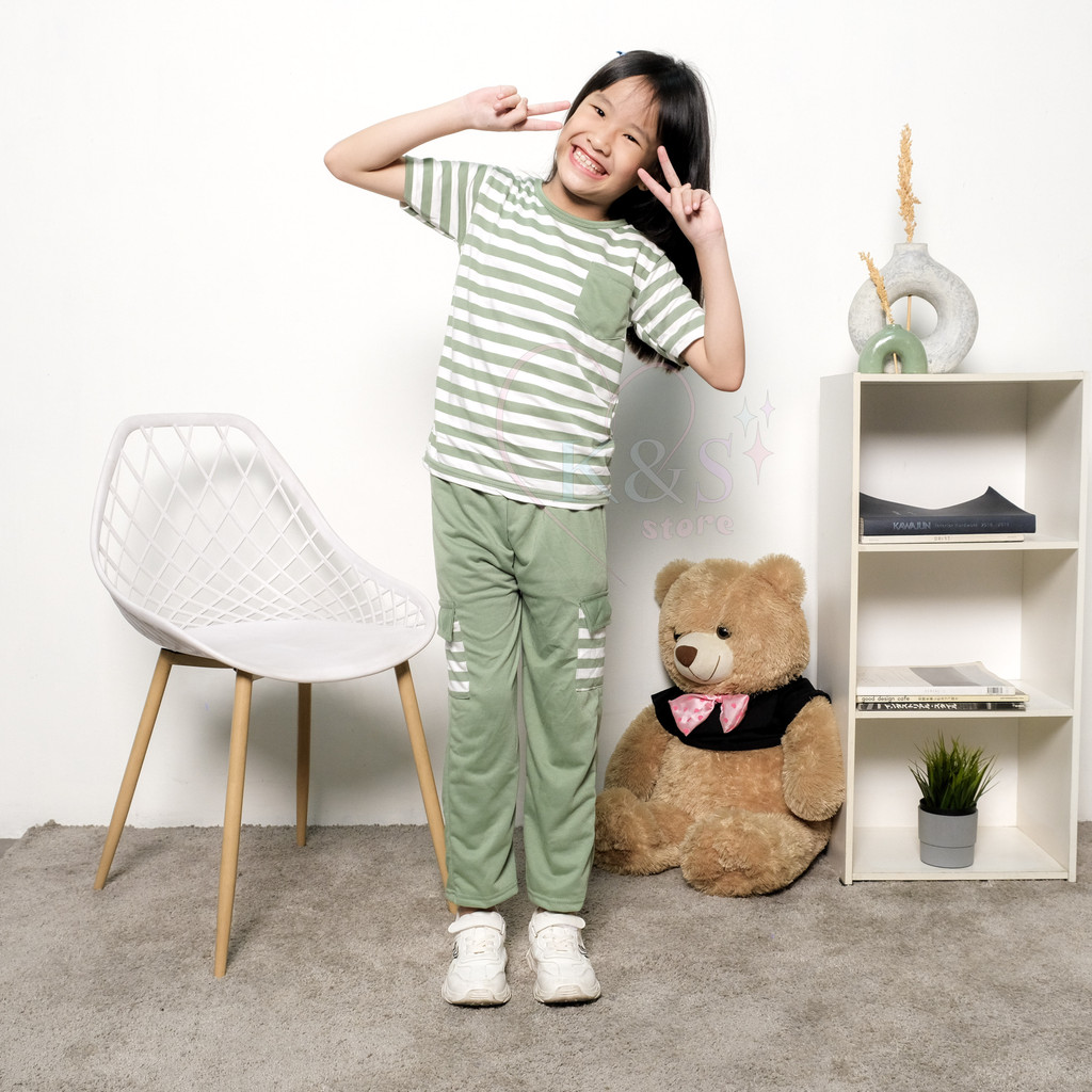 Jual KS Kids - Setelan Anak Perempuan Celana Panjang Cargo Stelan Anak ...