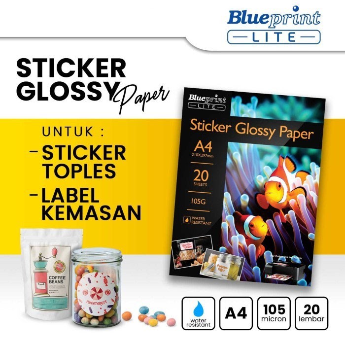 Jual Blueprint Lite Sticker Glossy Paper A4 Kertas Stiker 105mikron 20 ...