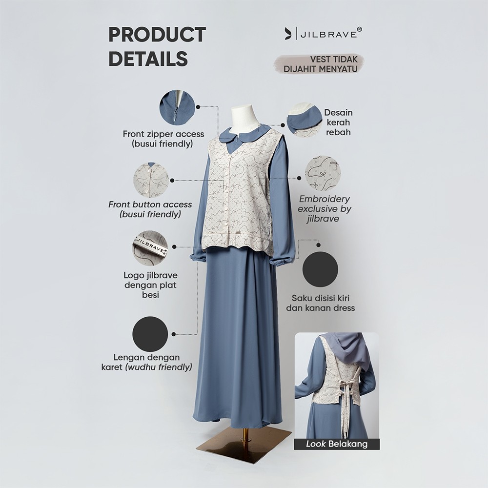 Jual JILBRAVE Cassiy Dress Gamis Wanita Coquette 2 in 1 Vest Motif Pita ...