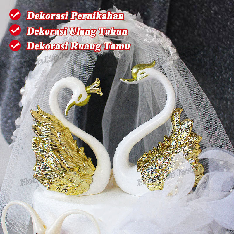 Jual Dekorasi Ruang Tamu Sepasang Angsa Swan Interior Emas Dan Perak ...