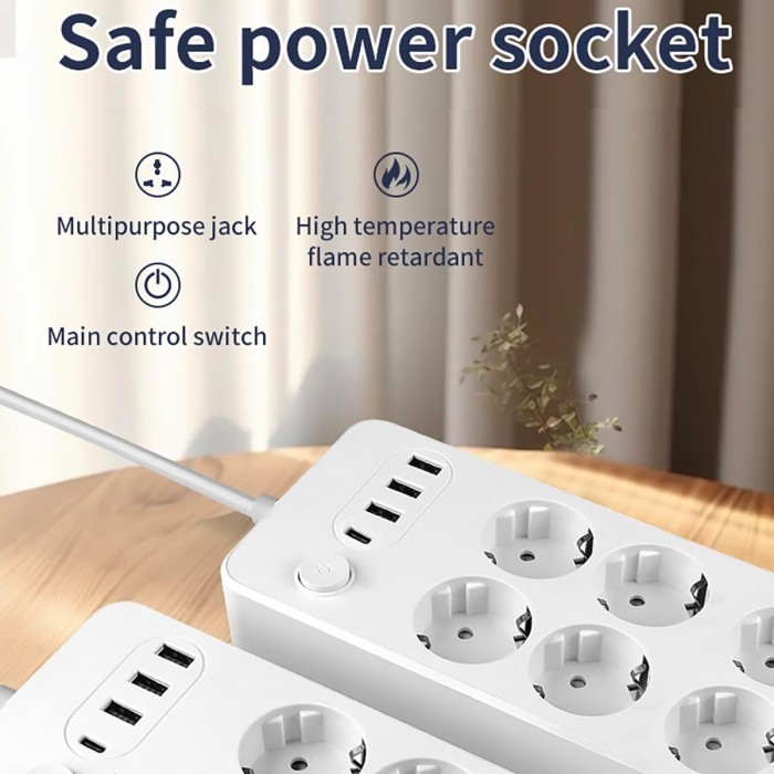 Jual SMARTCOM ~ Terminal Colokan Listrik 3 USB 6 Socket 1 Type-C Power Strip Socket Listrik Stop ...