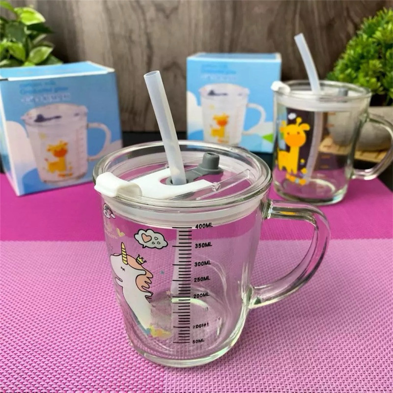 Jual Gelas Kaca Gagang Karakter Milk 400 ml/ Gelas Susu Plus Box ...