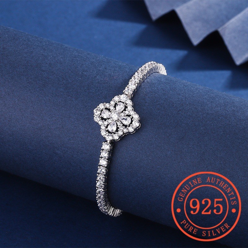 Jual S925 Gelang Perak Keberuntungan Semanggi Empat Daun Berlian Penuh Mewah | Shopee Indonesia