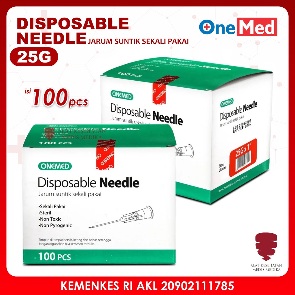Jual Disposable Needle 25G Onemed Jarum Suntik Kesehatan 25 G x 1" Inch ...