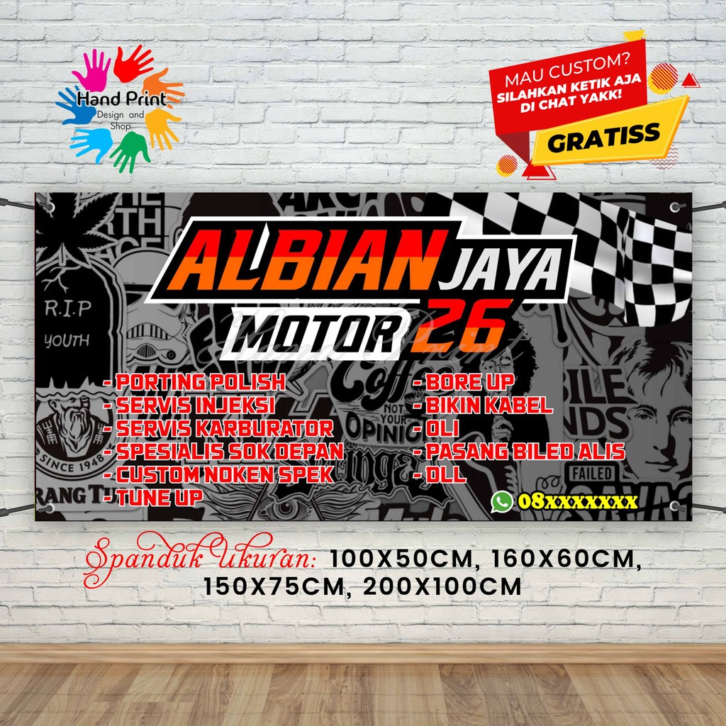 Jual Cetak Spanduk Banner Reparasi Motor Hitam Merah MMT Spanduk Custom ...