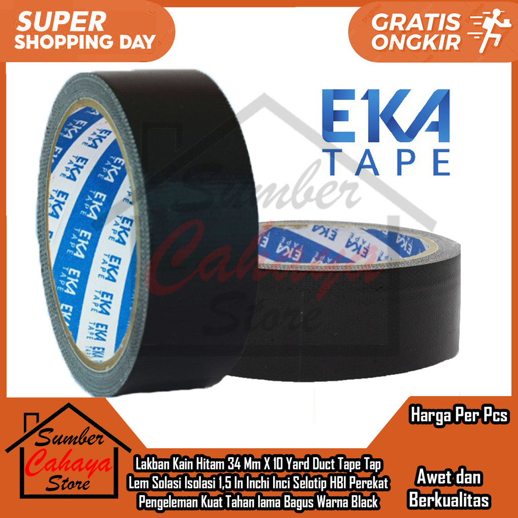 Jual Lakban Hitam 34 Mm X 10 Yard Plakban Linen Kain Isolasi Selotip ...