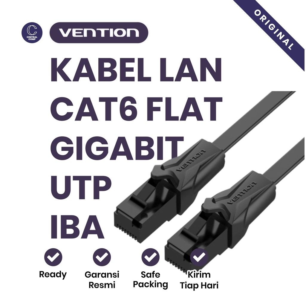 Jual Vention Kabel LAN Cat6 Flat Patch Cable RJ45 Cat.6 Gigabit UTP IBA 1M / 1,5M / 2M / 3M / 5M ...