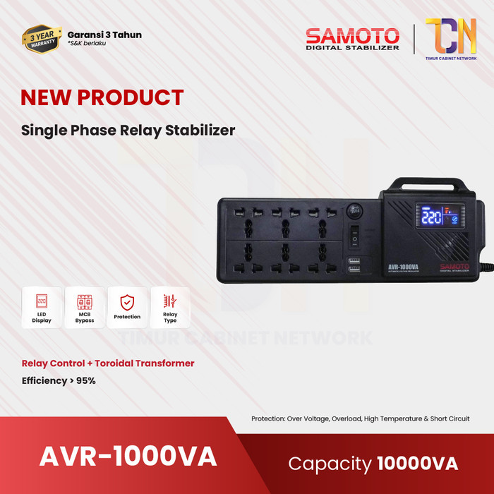 Jual SAMOTO Relay Stabilizer 1000VA AVR Stabiliser Relay Controlled ...